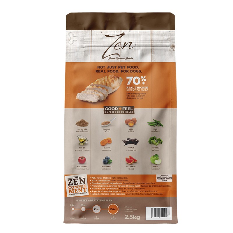 Zen Low Grain premium chicken food for adult dogs